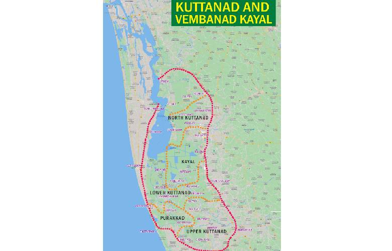 Image: A map of Kuttanad region.